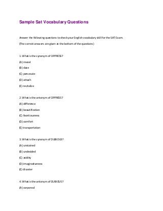 Sample Sat Vocabulary Questions | PDF