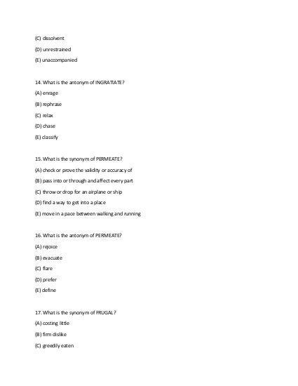 Sample Sat Vocabulary Questions | PDF