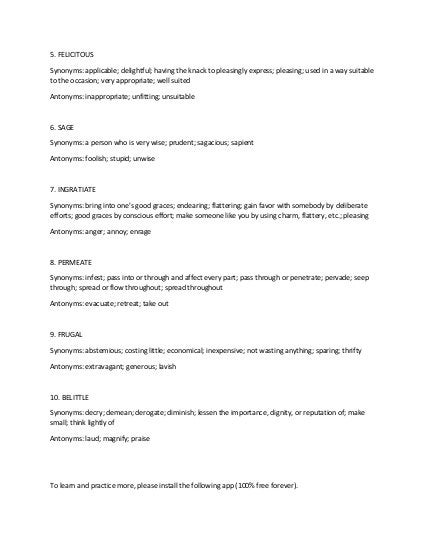 Sample Sat Vocabulary Questions | PDF