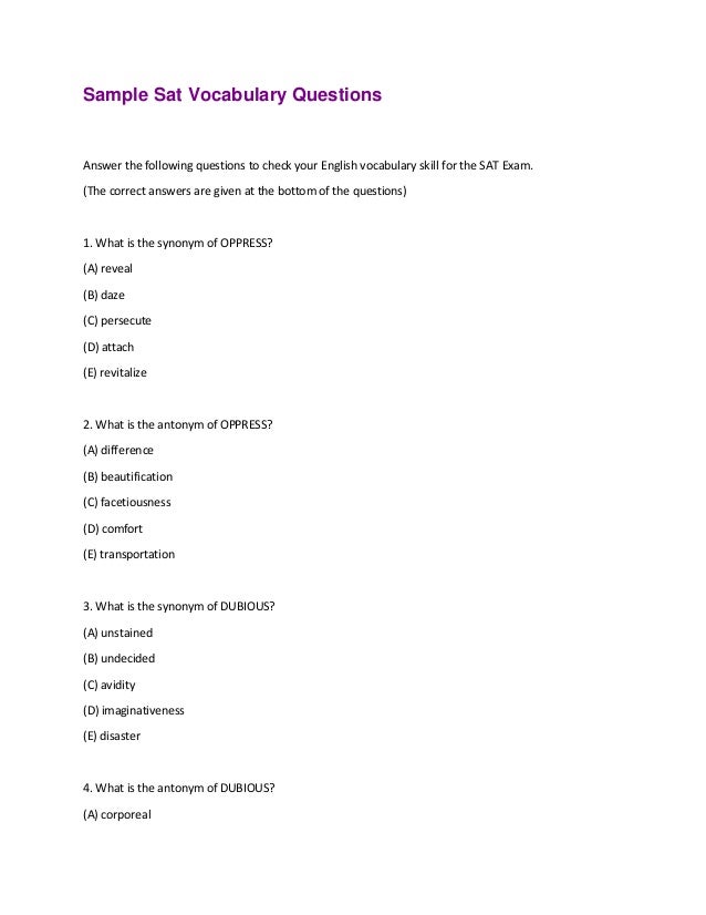 Sample Sat Vocabulary Questions | PDF