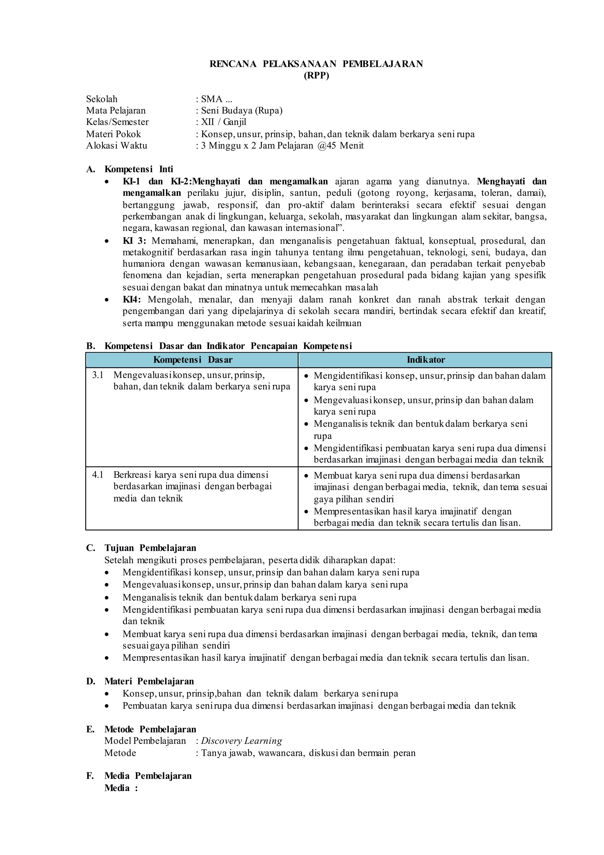 RPP SBK Kelas 12 revisi 2017 | DOCX