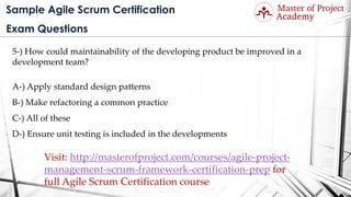 Sample Agile Scrum Certification Exam Questions | PDF | Resume Writing and Advice | Job Search