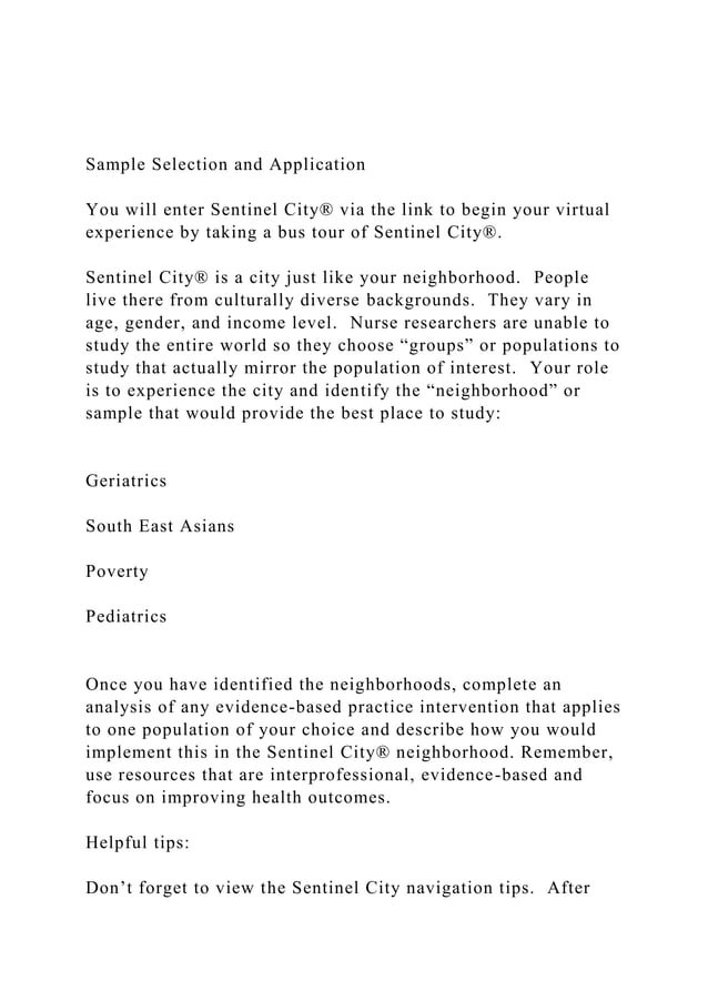 Sample Selection and Application You will enter Sentinel Cit.docx ...