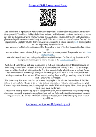 Sample Self Evaluation Essay | PDF