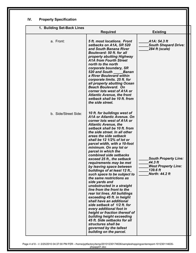 Sample Shopping Center Zoning Report | DOC