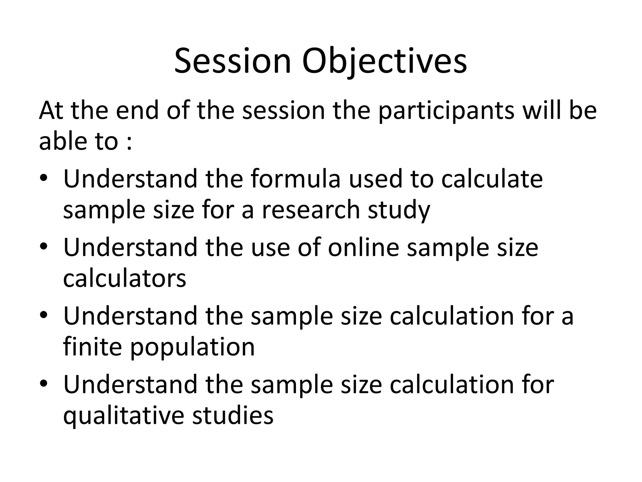 Sample Size Calculation for Quantitive and Qualitative Studies | PPTX