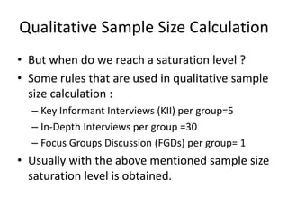 Sample Size Calculation for Quantitive and Qualitative Studies | PPTX