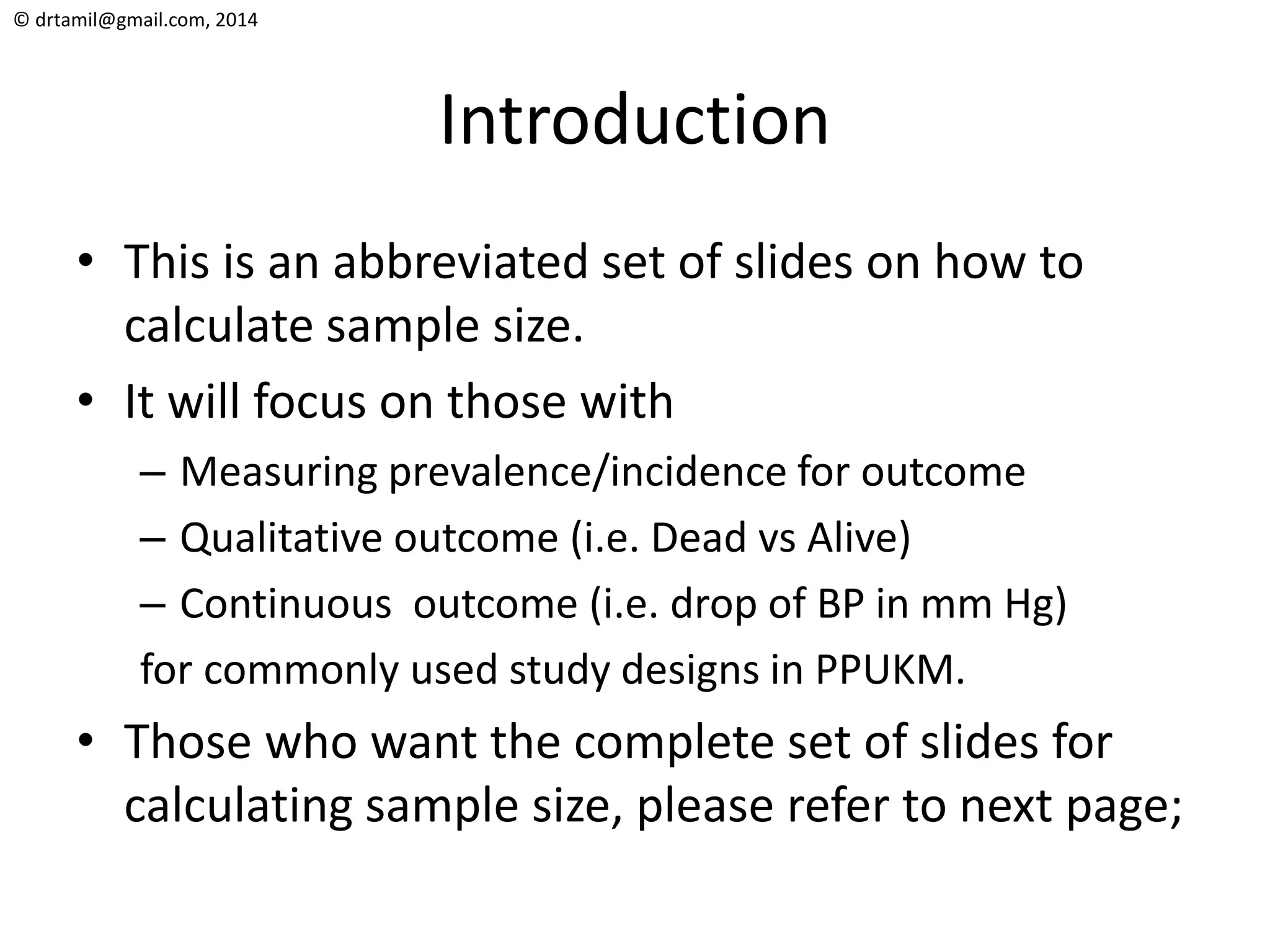 Sample size calculation - a brief overview | PPTX | Diabetes | Diseases ...