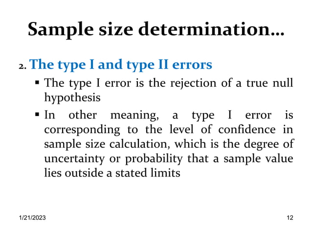 Sample size determination.pptx | Physics | Science