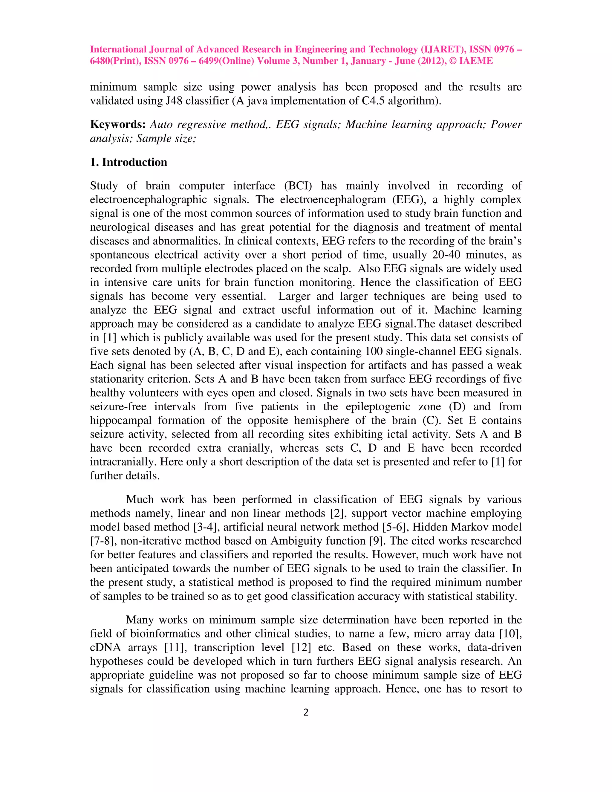 Sample Size Determination For Classification Of Eeg Signals Using Power