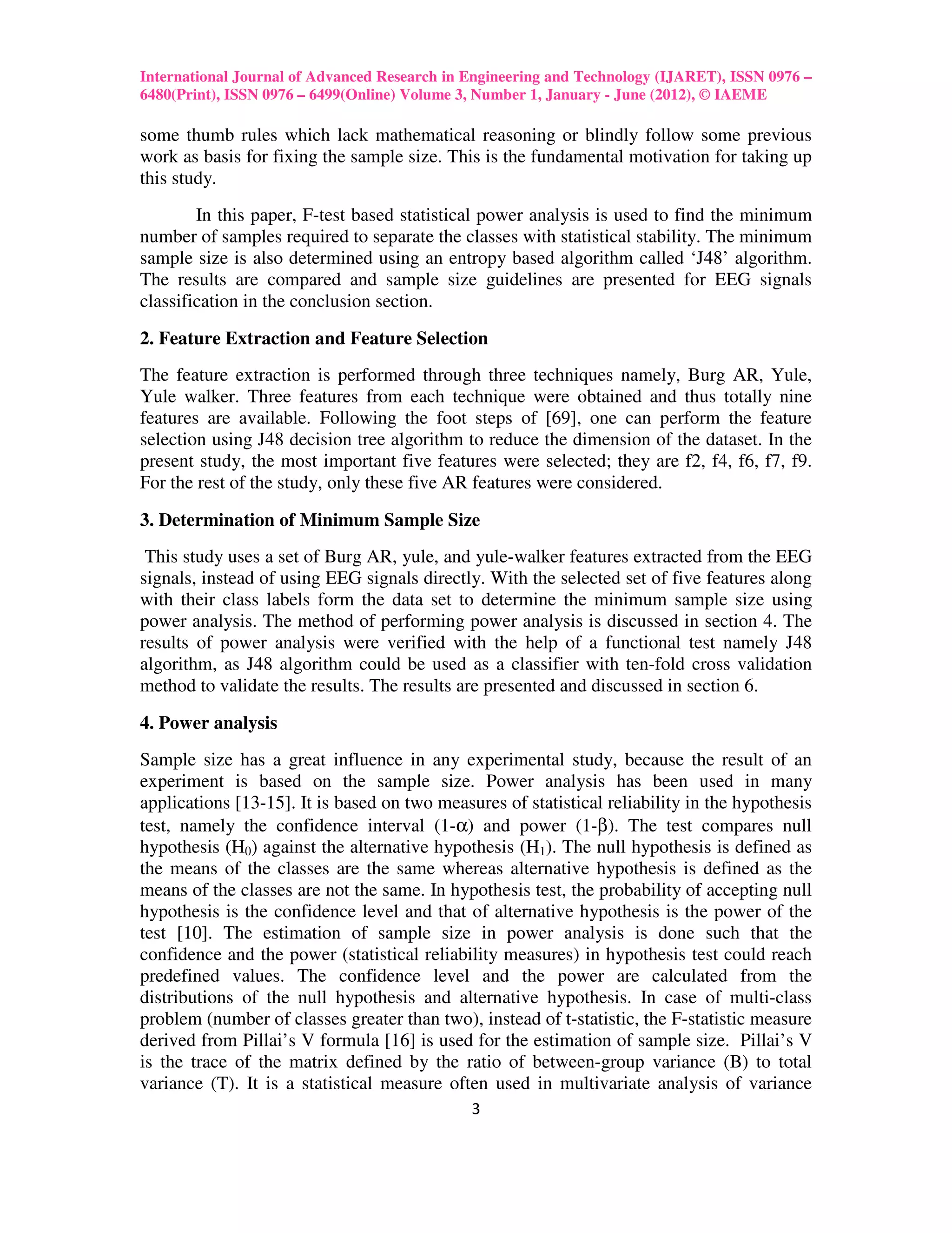 Sample size determination for classification of eeg signals using power analysis in machine ...