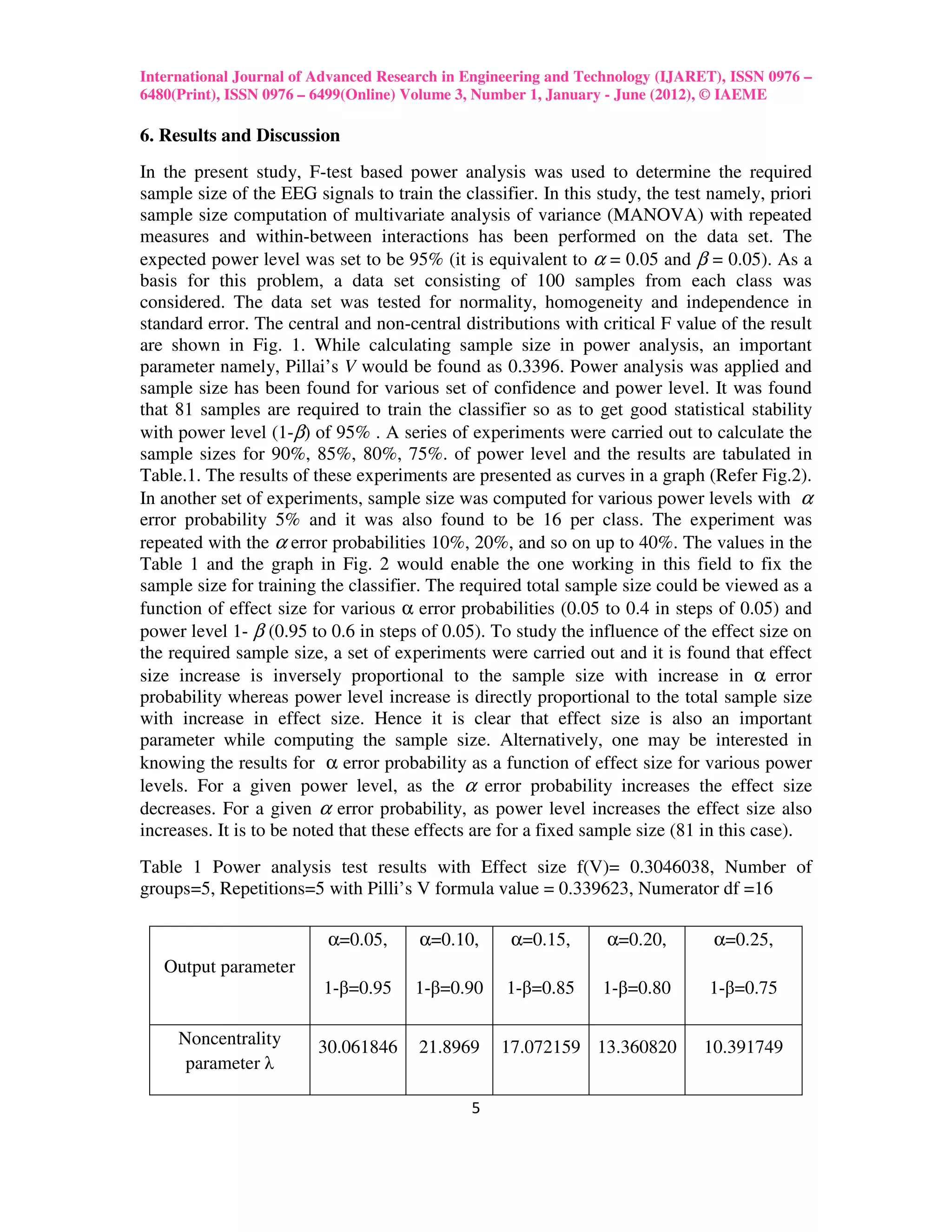 Sample Size Determination For Classification Of Eeg Signals Using Power