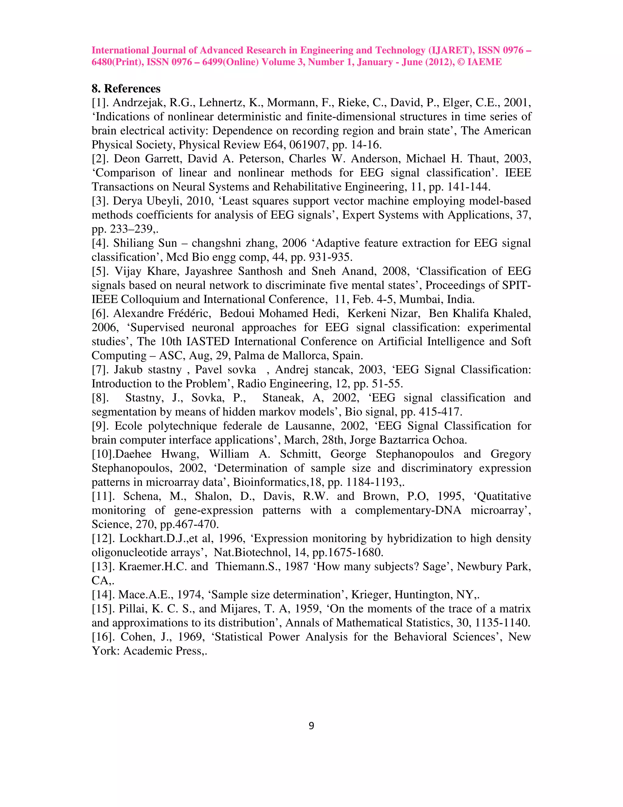 Sample Size Determination For Classification Of Eeg Signals Using Power