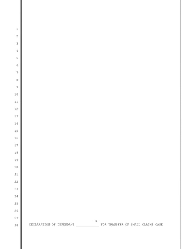Sample small claims transfer declaration for California | DOC