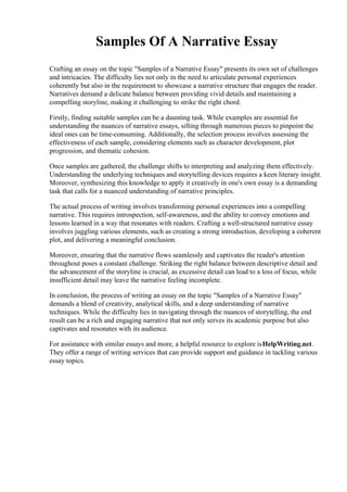 Samples Of A Narrative Essay. Saint Elizabeth University | PDF