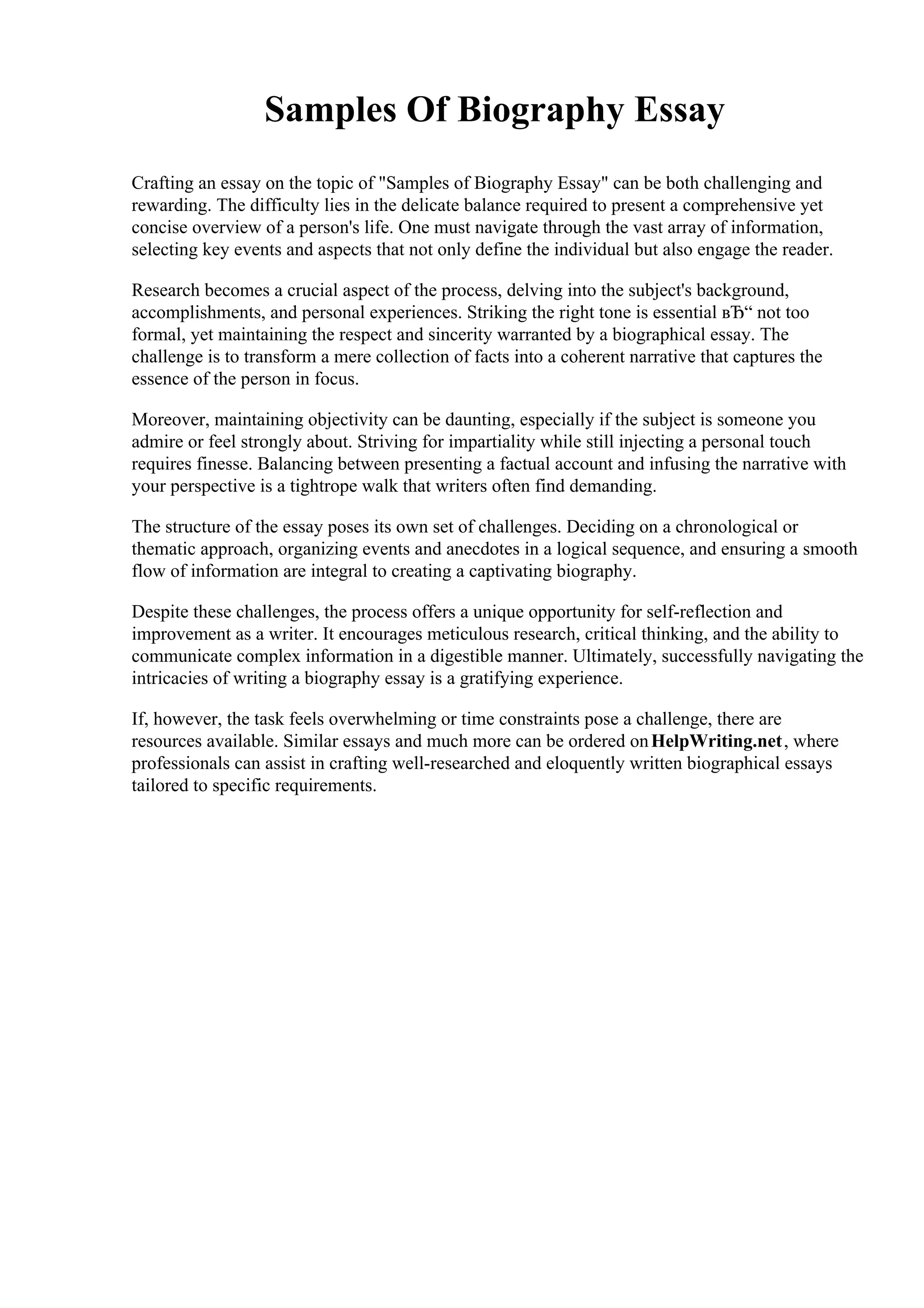 Samples Of Biography Essay. National Career College | PDF