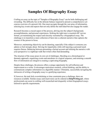 Samples Of Biography Essay. National Career College | PDF