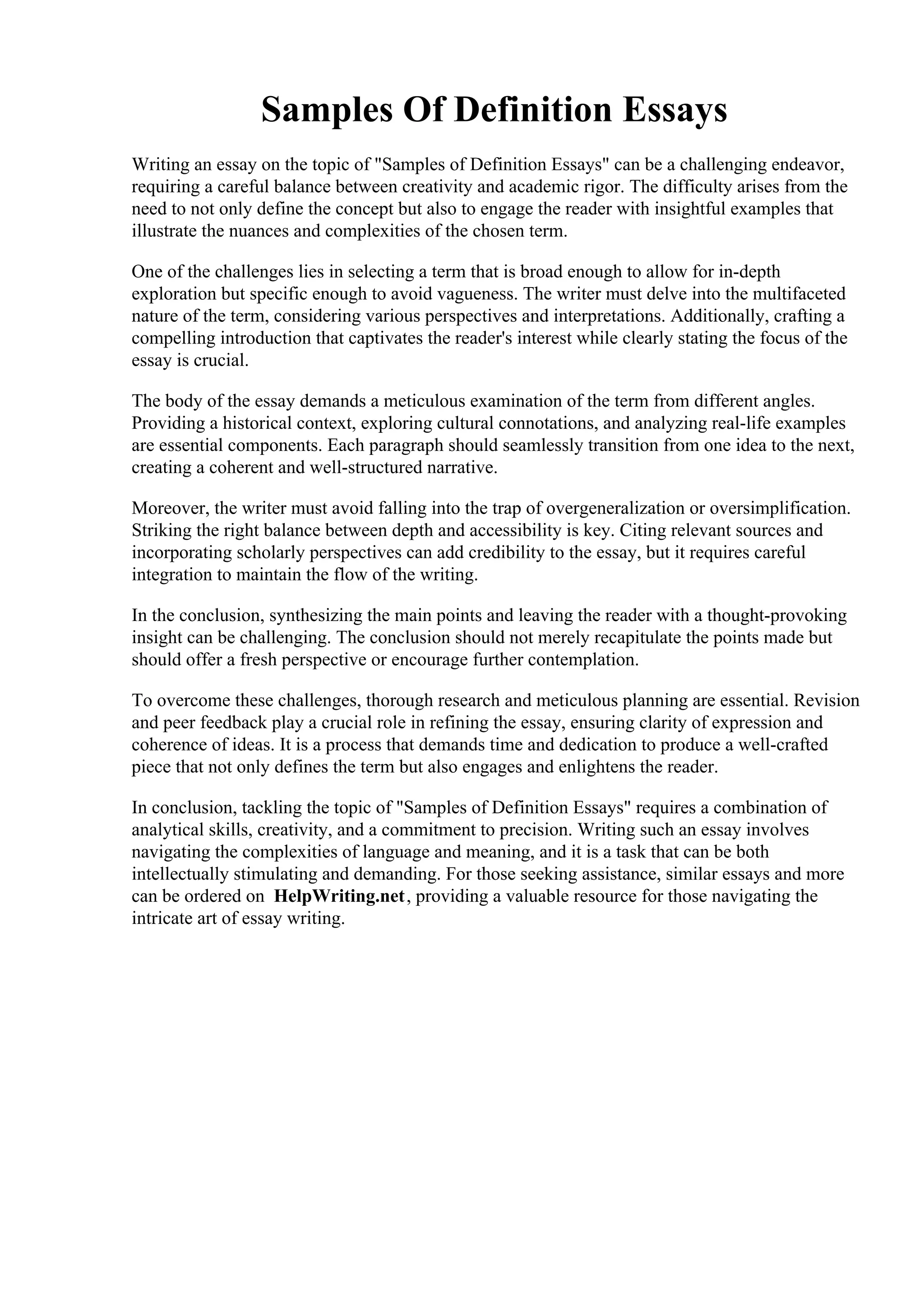 Samples Of Definition Essays. Definition Essay Examples sample ...