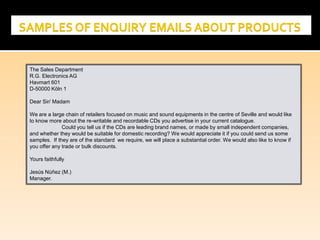 Samples of enquiry emails about products | PDF