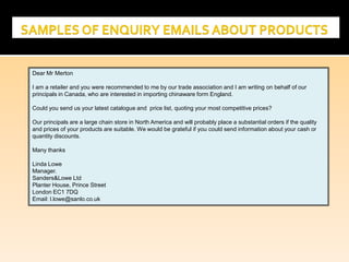 Samples of enquiry emails about products | PDF