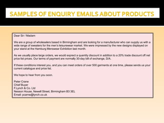 Samples of enquiry emails about products | PDF