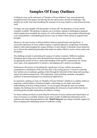 Samples Of Essay Outlines. Definition essay: English essay outline ...