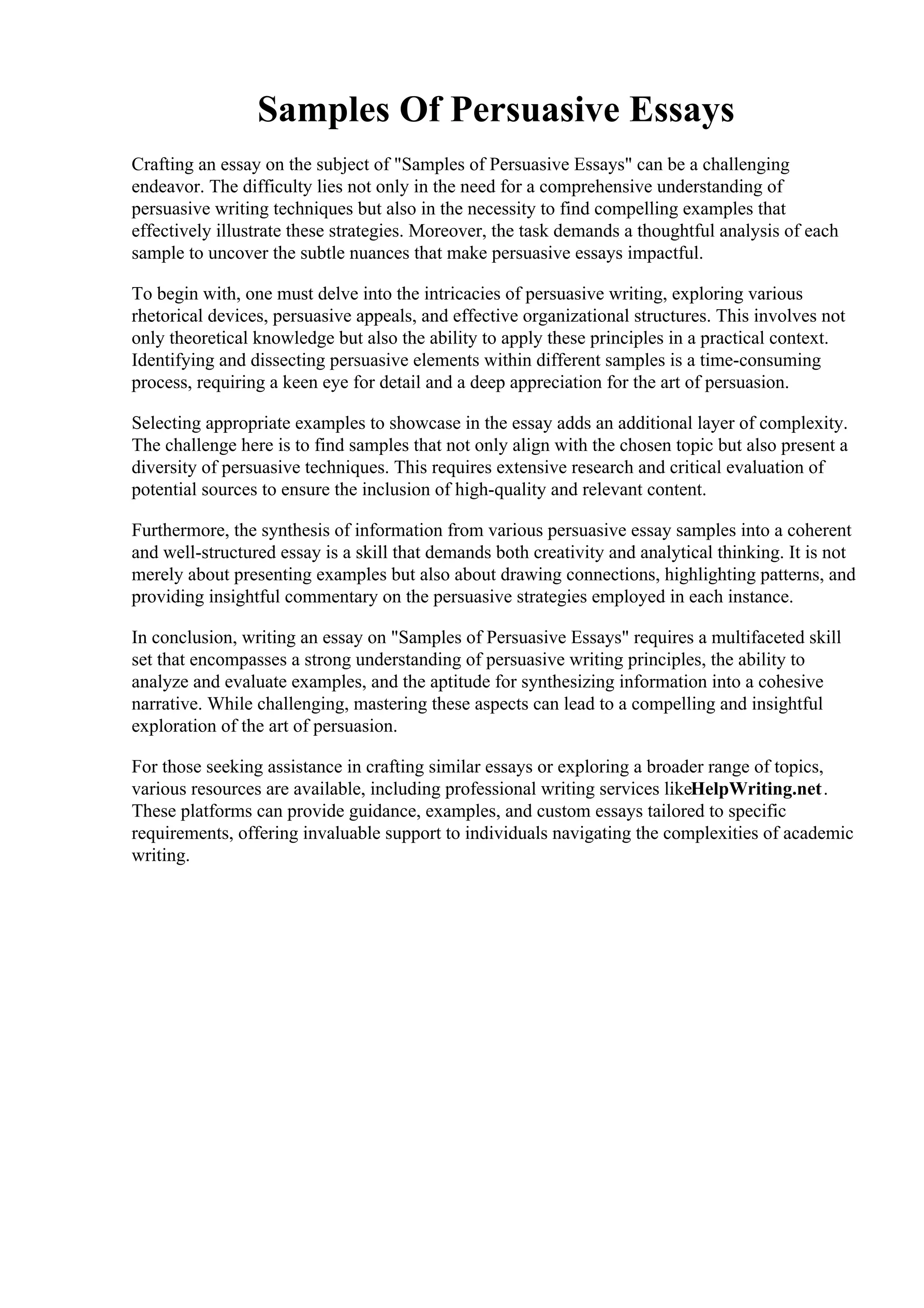 Samples Of Persuasive Essays | PDF