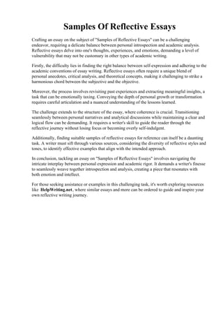 Samples Of Reflective Essays. Reflective Essay | PDF