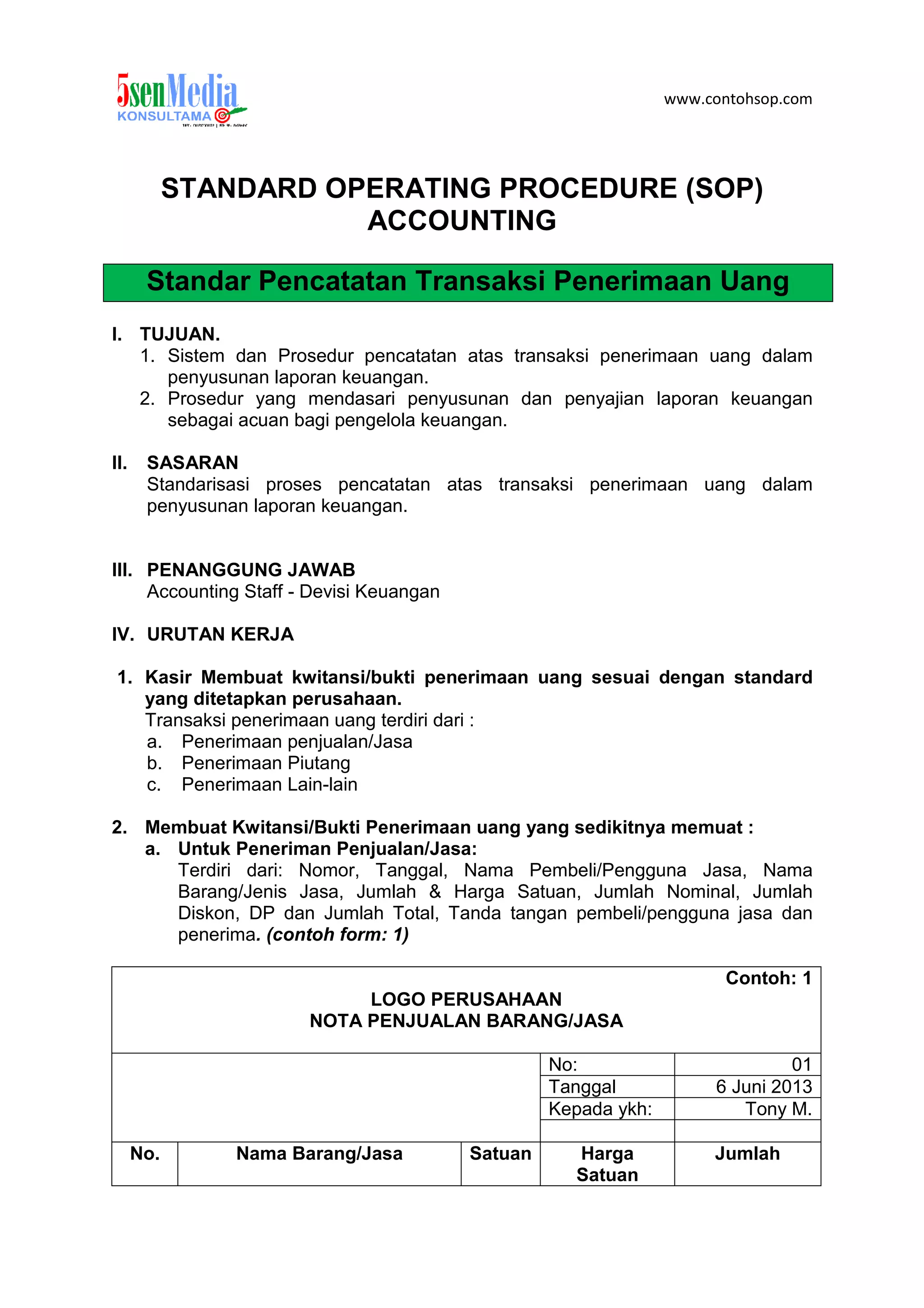CONTOH SOP ACCOUNTING | PDF