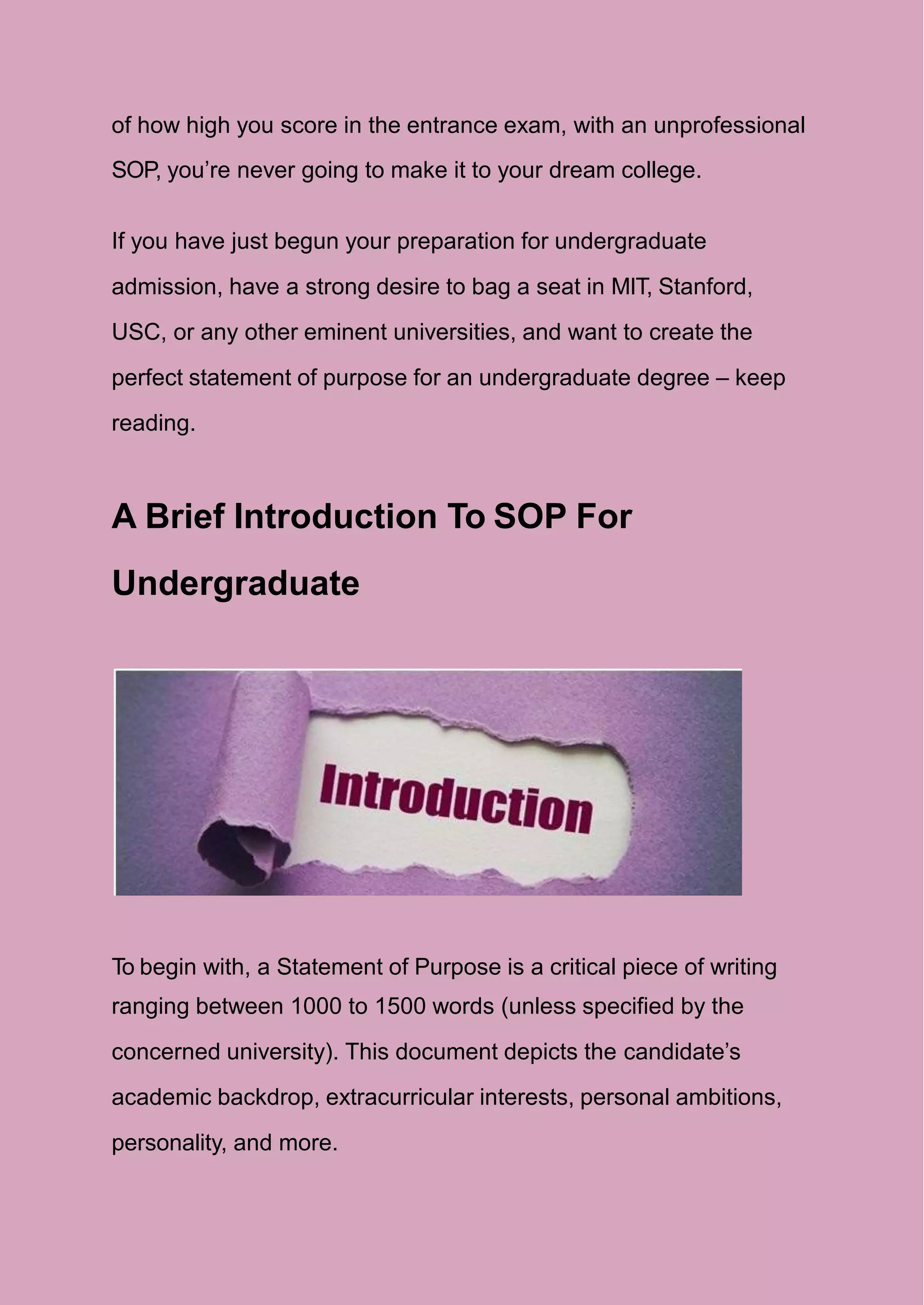 Sample SOP For Undergraduate Students Admission And How To Write It.pptx