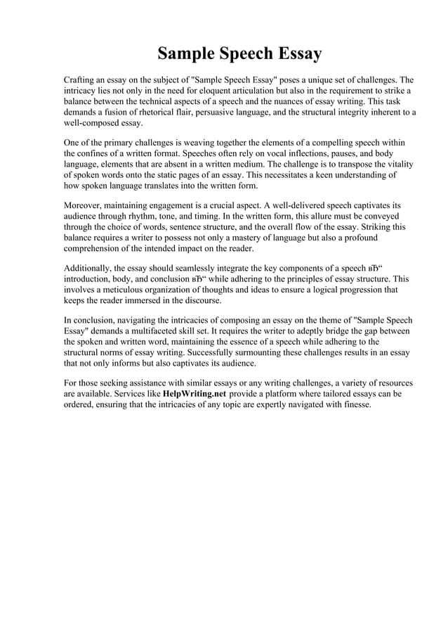 Sample Speech Essay. . Speech Examples - 23 in PDF Examples | PDF