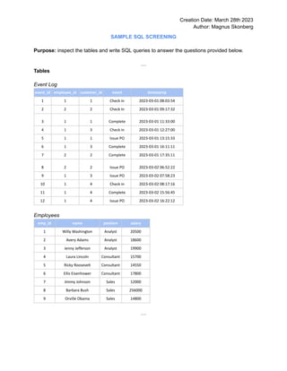 SAMPLE SQL SCREENING | PDF | Databases | Computer Software and Applications