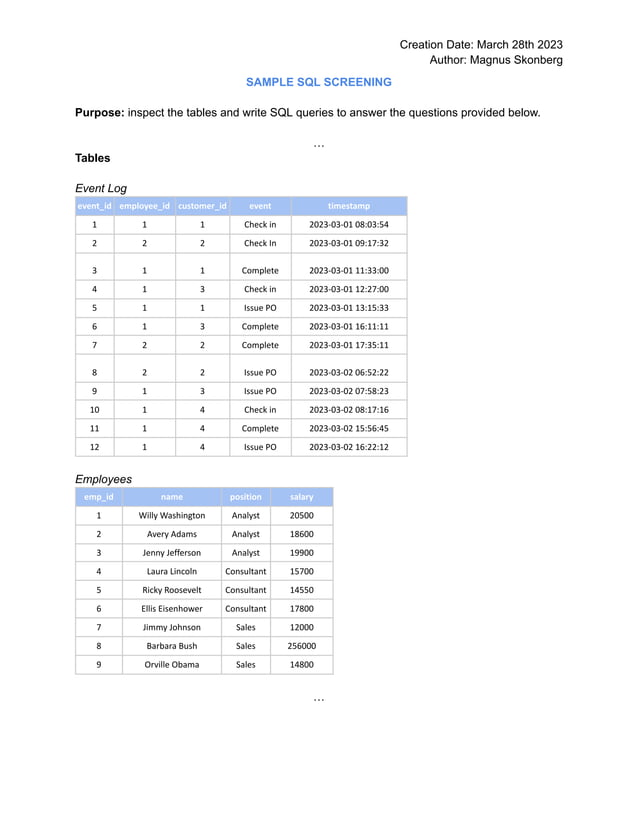 SAMPLE SQL SCREENING | PDF | Databases | Computer Software and Applications