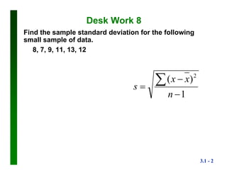 Sample Standard Deviation - Desk Work 8 | PDF