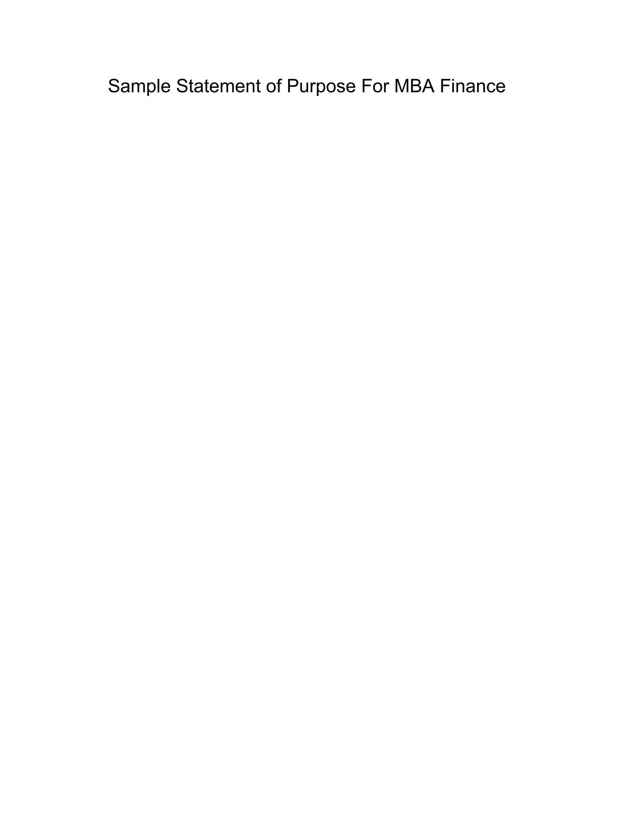 Sample Statement of Purpose For MBA Finance | PDF