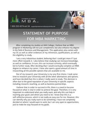 Sample Statement of Purpose For MBA Marketing | PDF