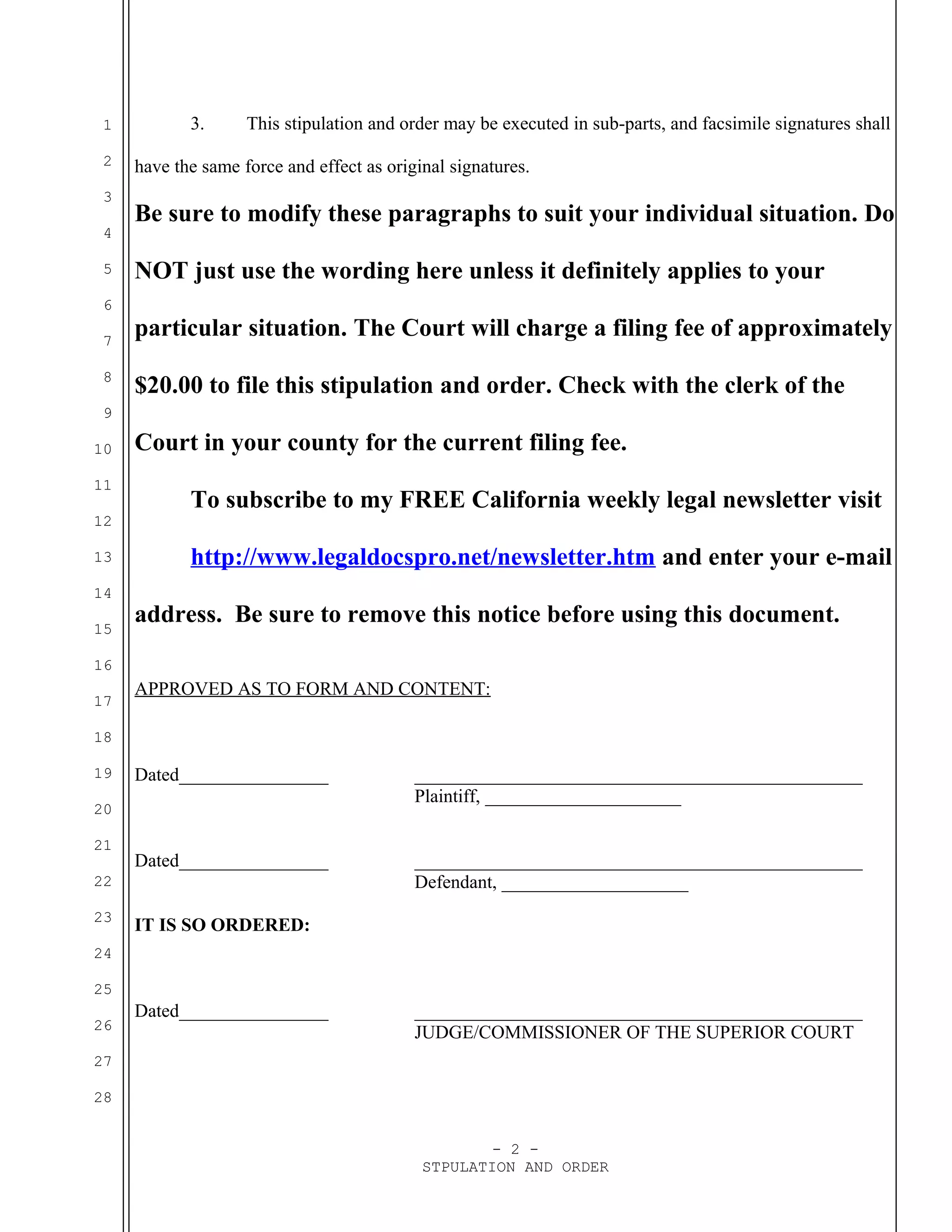 Sample stipulation and order for california | DOC