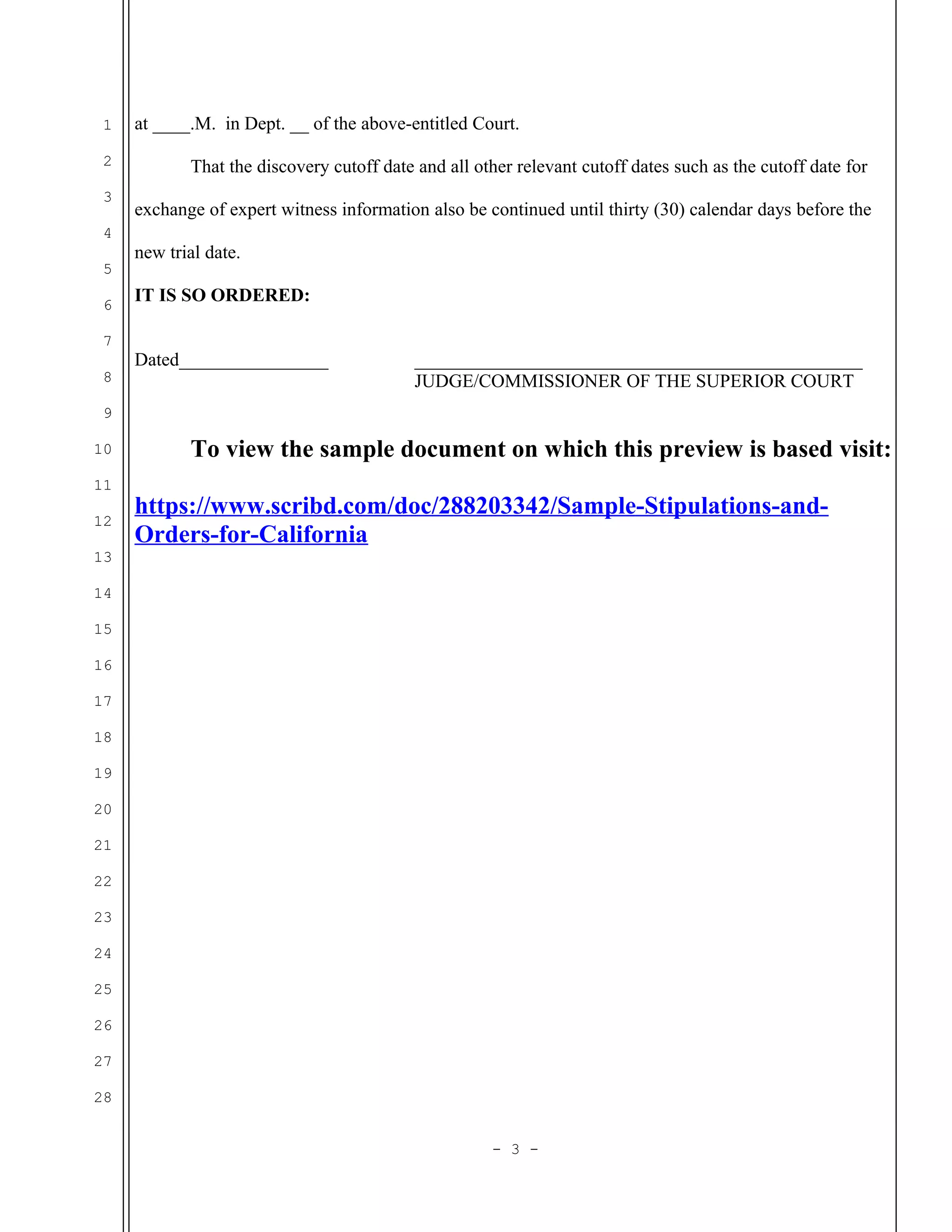 Sample stipulations and orders for california | DOC