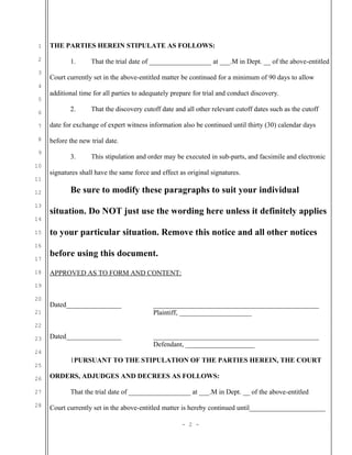 Sample stipulations and orders for california | DOC