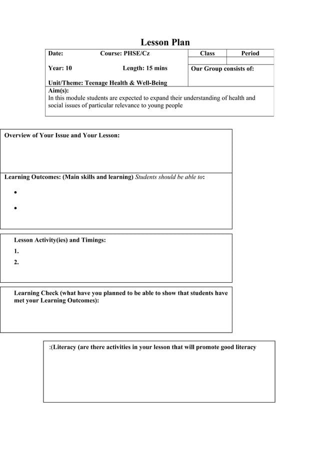 Sample student lesson plan | DOC