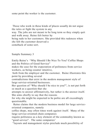 Sample Summaries of Emily Raine’s Why Should I Be Nice to You.docx