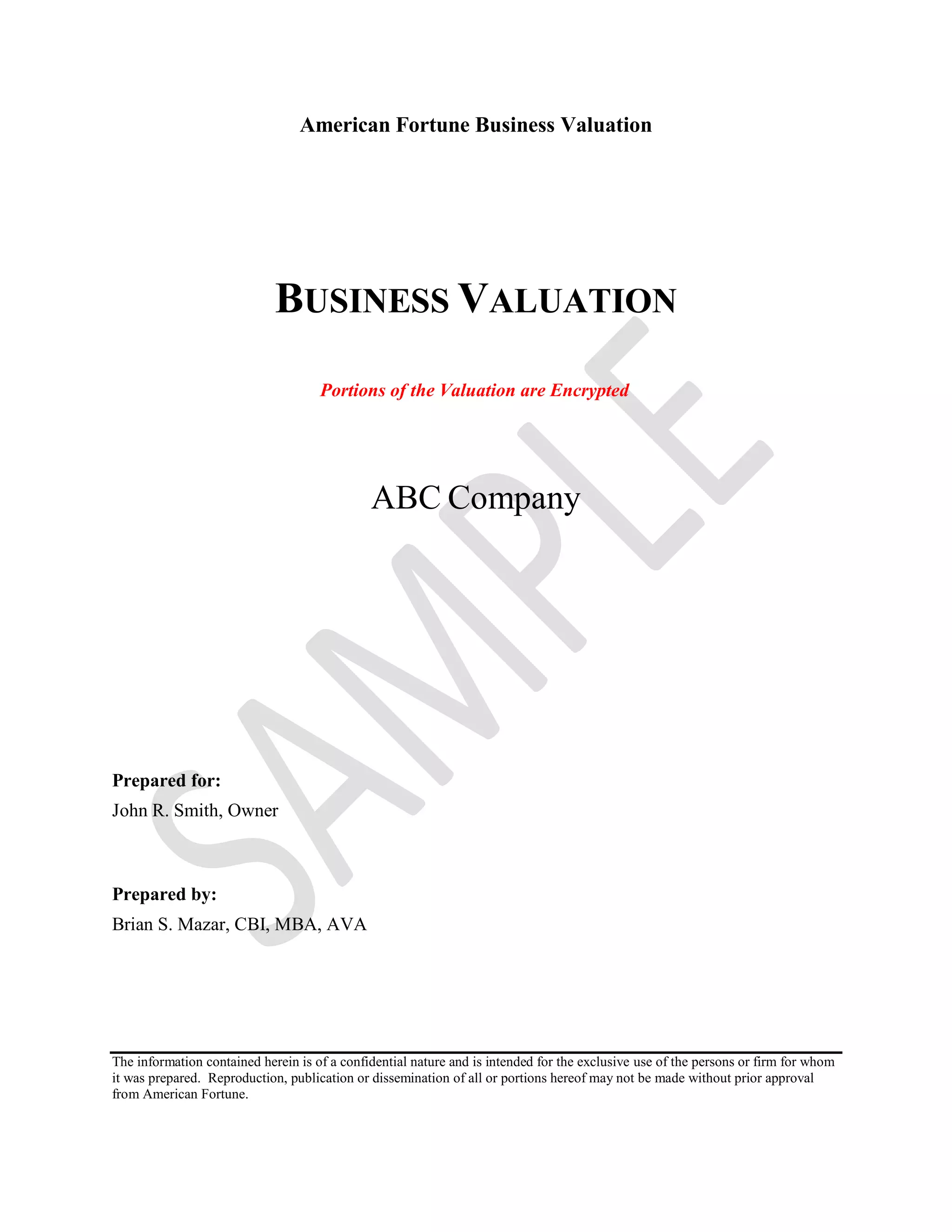 Valuation Report Sample | PDF