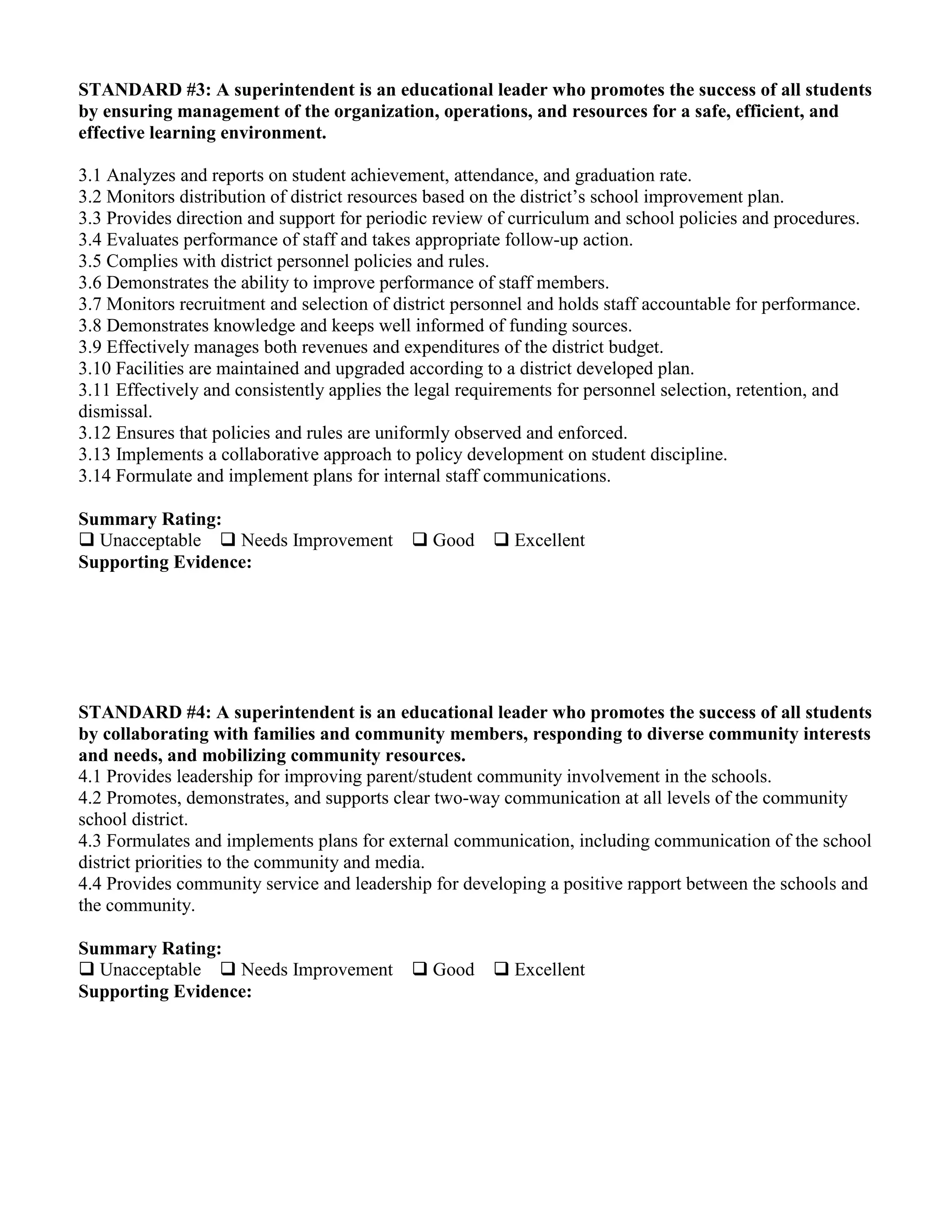 Sample superintendent evaluation template | PDF