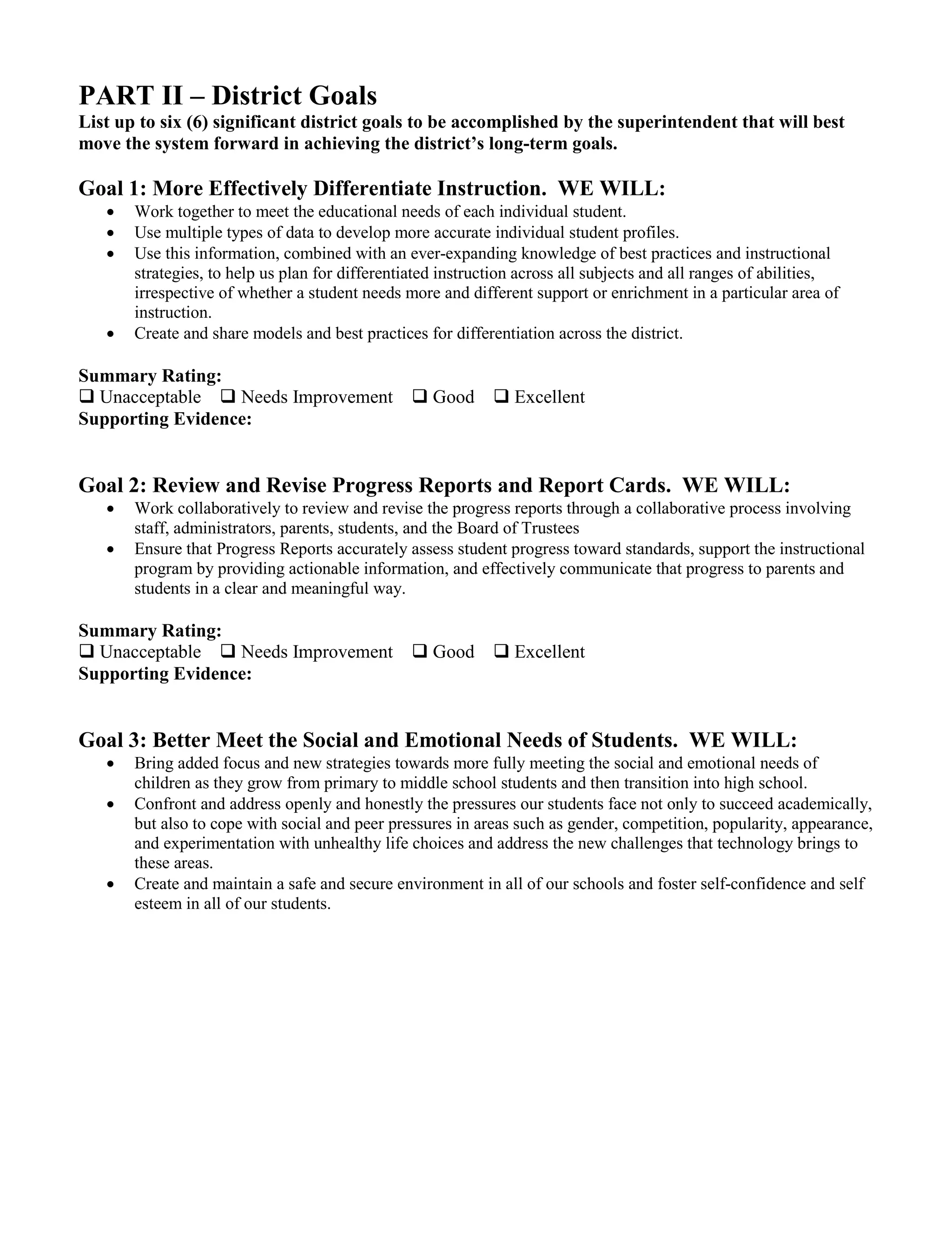 Sample superintendent evaluation template | PDF