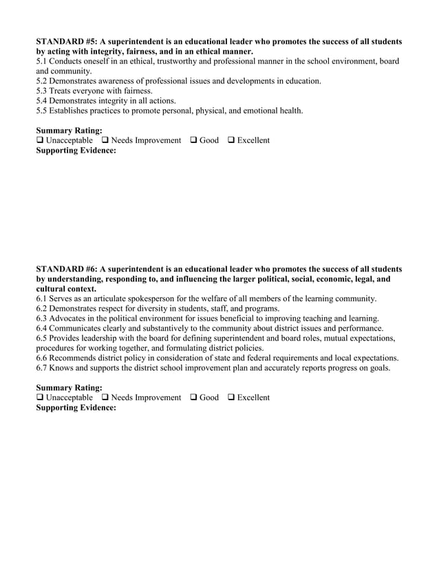 Sample superintendent evaluation template | PDF