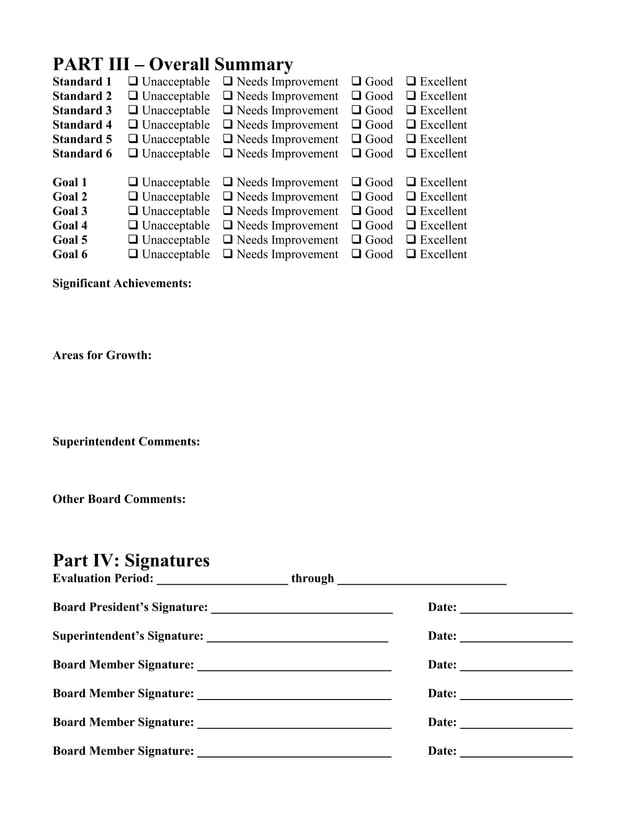 Sample superintendent evaluation template | PDF