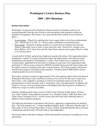 Washington’s Lottery Business Plan | PDF