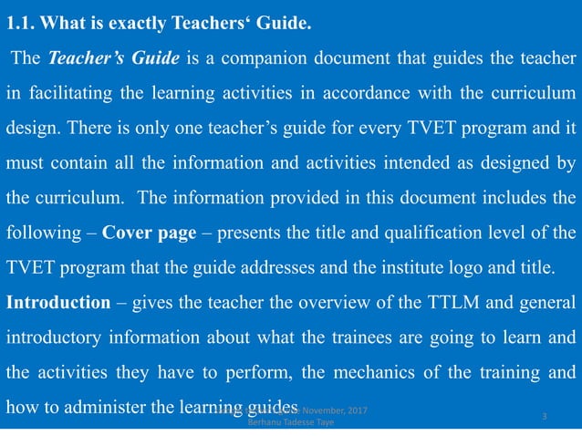 Sample teachers guide berhanu tadesse | PPTX