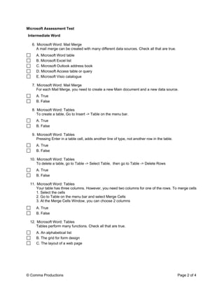 Sample Test Word Intermediate Mulitple Choice | PDF