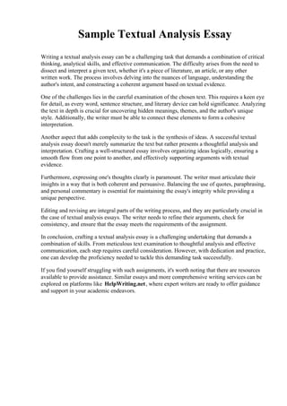 Sample Textual Analysis Essay. Judson University | PDF